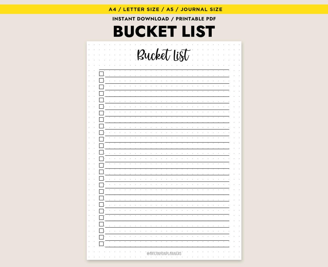Printable Bucket List Template PDF Life Goals Planner to Do List Plan ...