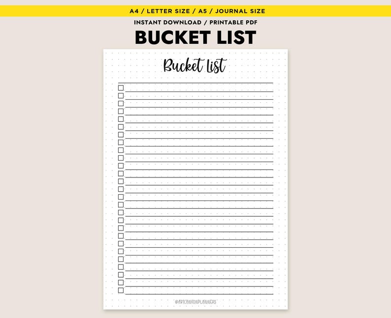 Printable Bucket List Template PDF Life Goals Planner to Do List Plan ...