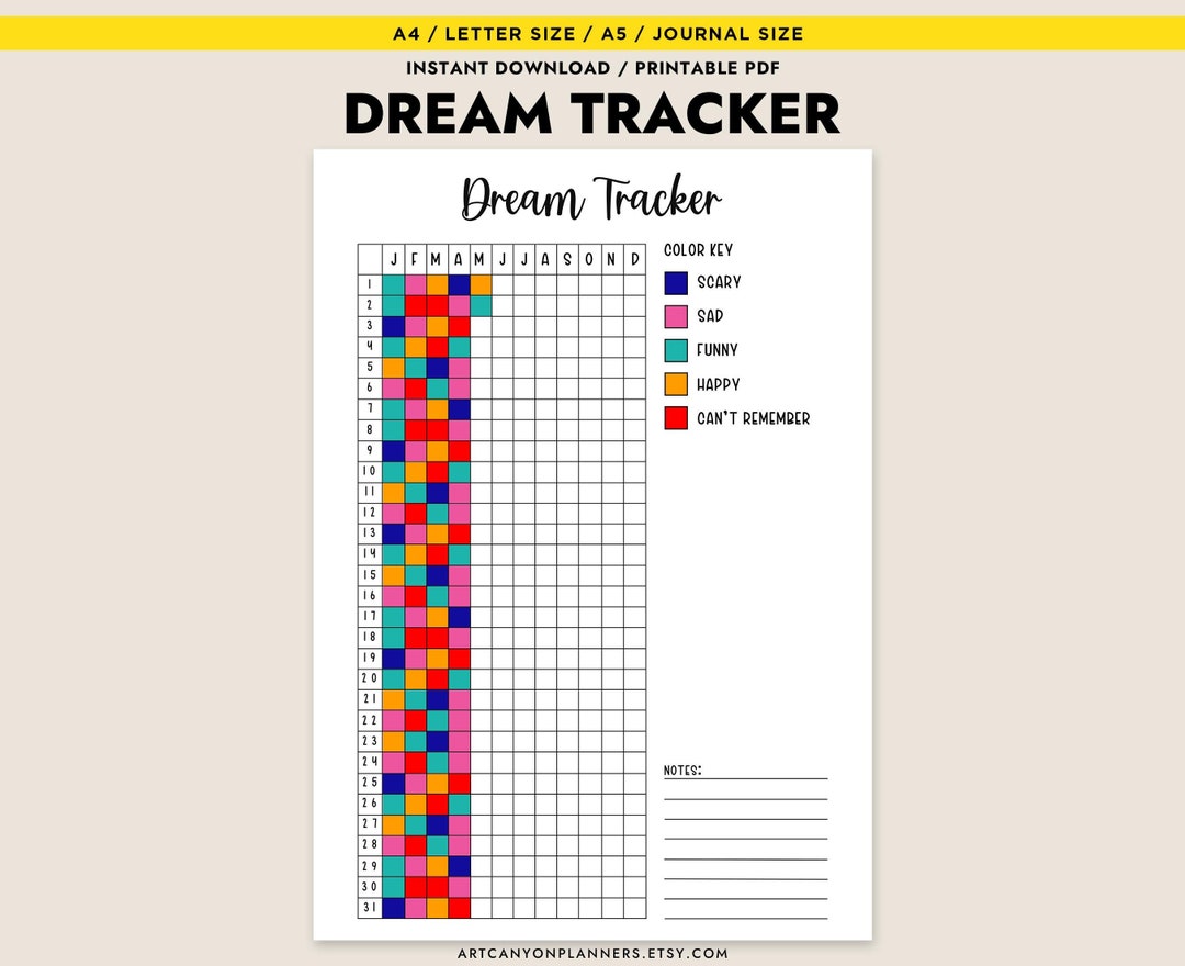 Dream Tracker Printable Monthly Tracker Sleep Log Sleep Analysis Sleep ...