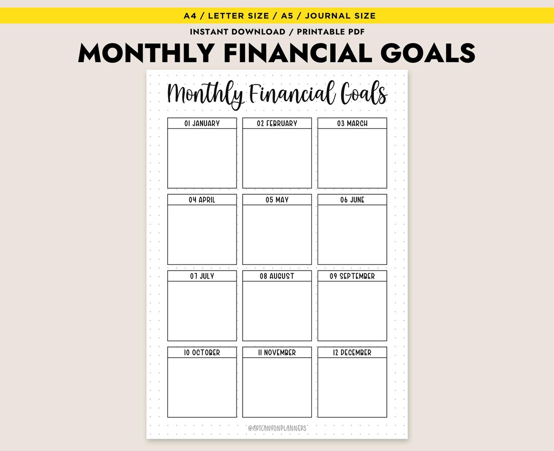 Monthly Financial Goals Planner Printable Financial Goal Tracker ...