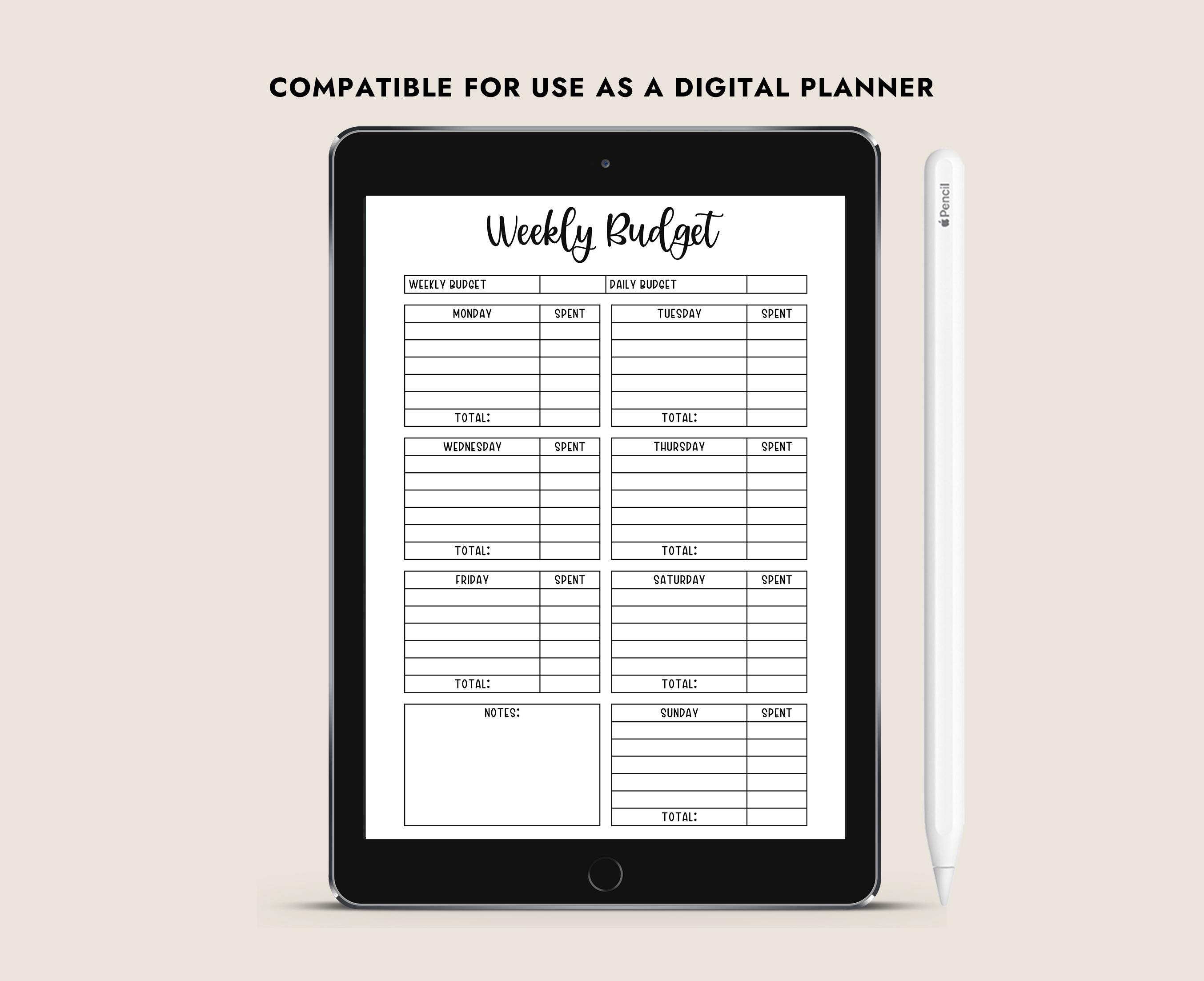 Weekly Budget Planner Printable A4 Letter A5 Journal Size Instant ...