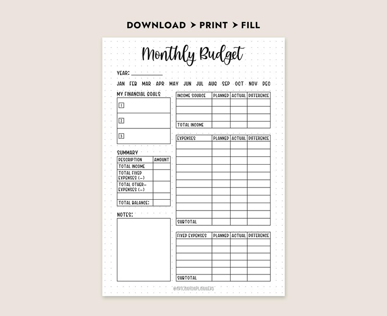 Printable Monthly Budget Template Income & Expense Tracker Finance ...