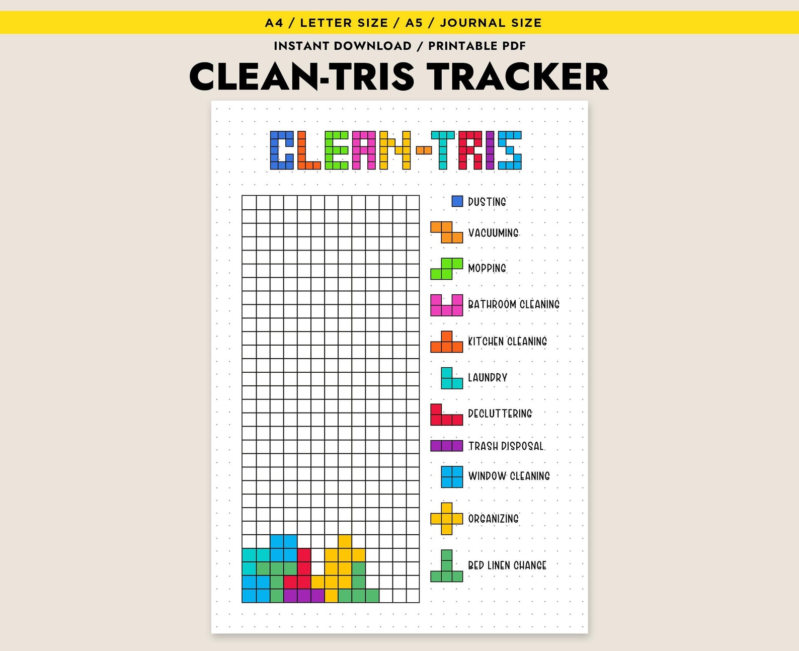 Clean-tris Tracker Printable Journal Page Cleaning Tracker Chore ...