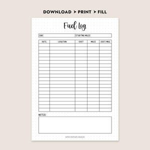 Printable Fuel Log A4/letter/a5 Gas & Mileage Tracker Car Maintenance ...