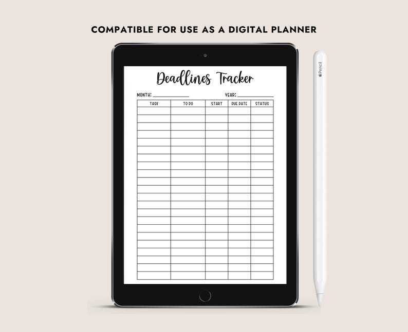 Deadlines Tracker Printable Planner Insert A4 A5 Letter Digital ...