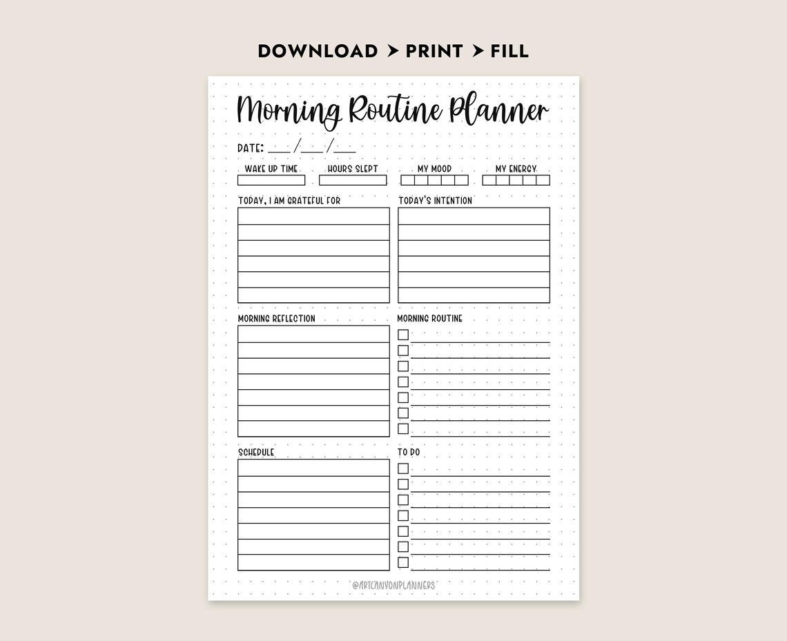 Morning Routine Planner Printable Daily Tracker Template A4 A5 Letter ...