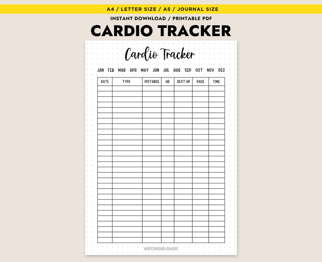 Cardio Tracker Printable PDF Workout Exercises Digital Printable ...