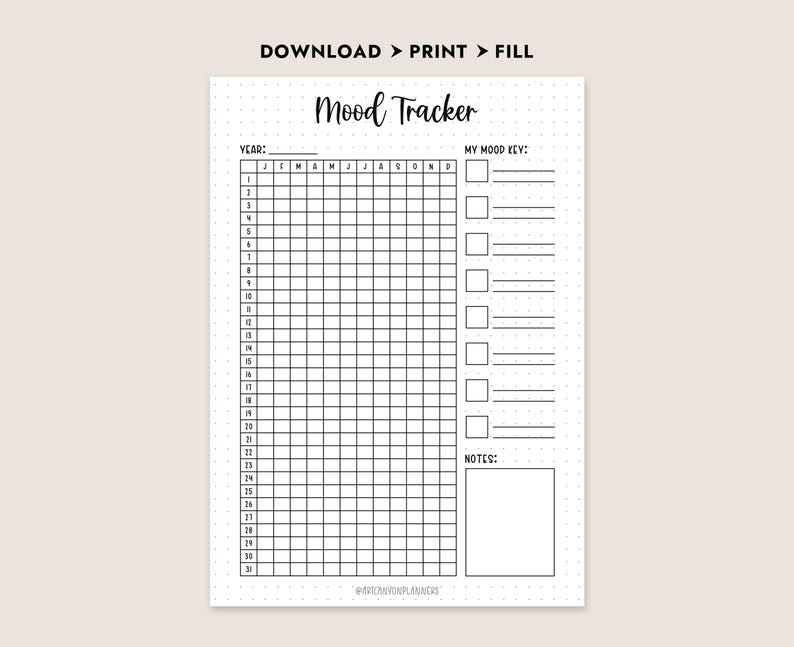 Mood Tracker Printable Yearly Daily Log A4 A5 Letter PDF Instant ...
