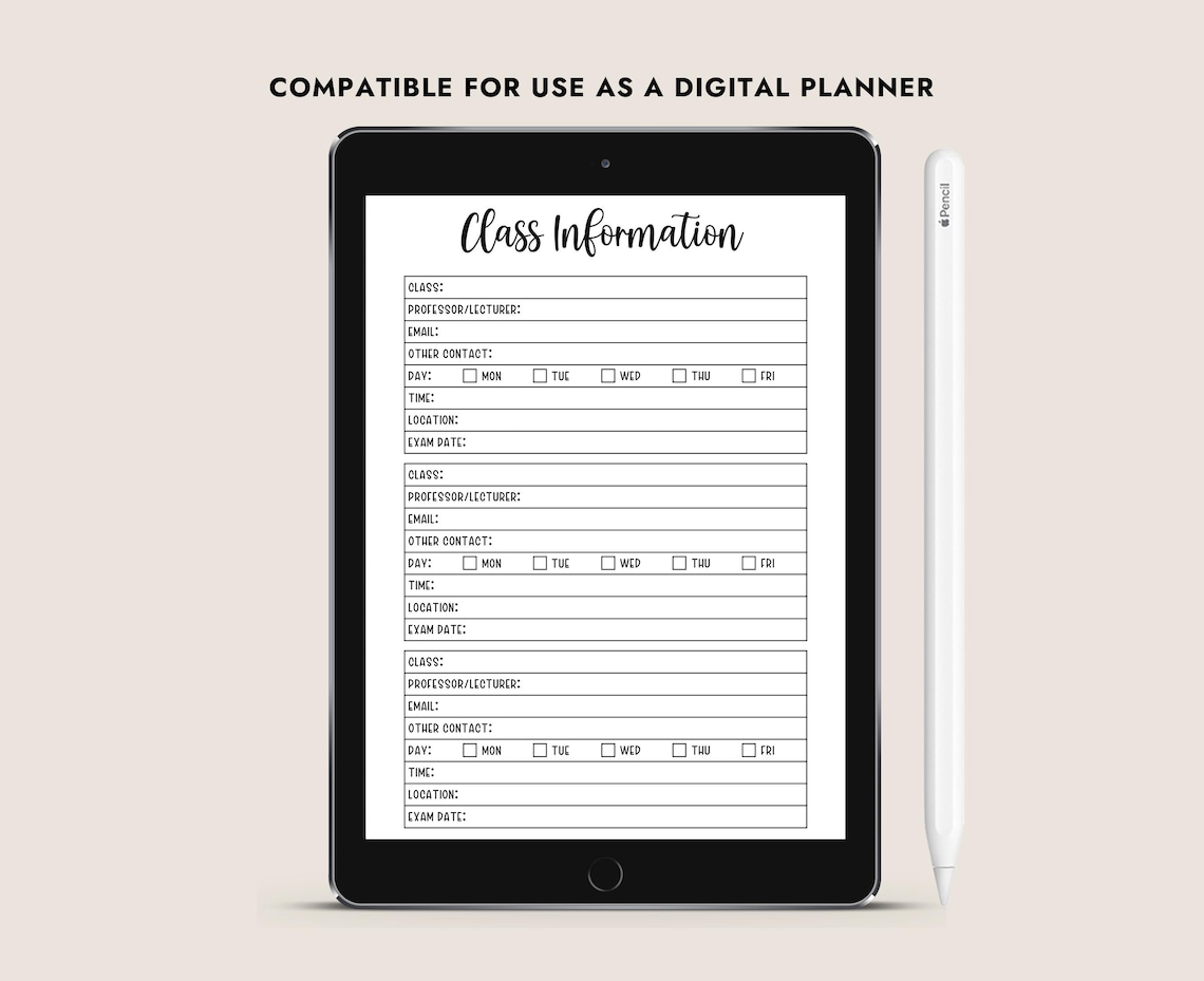 Class Information Printable A4 A5 Letter Size Journal PDF Instant ...