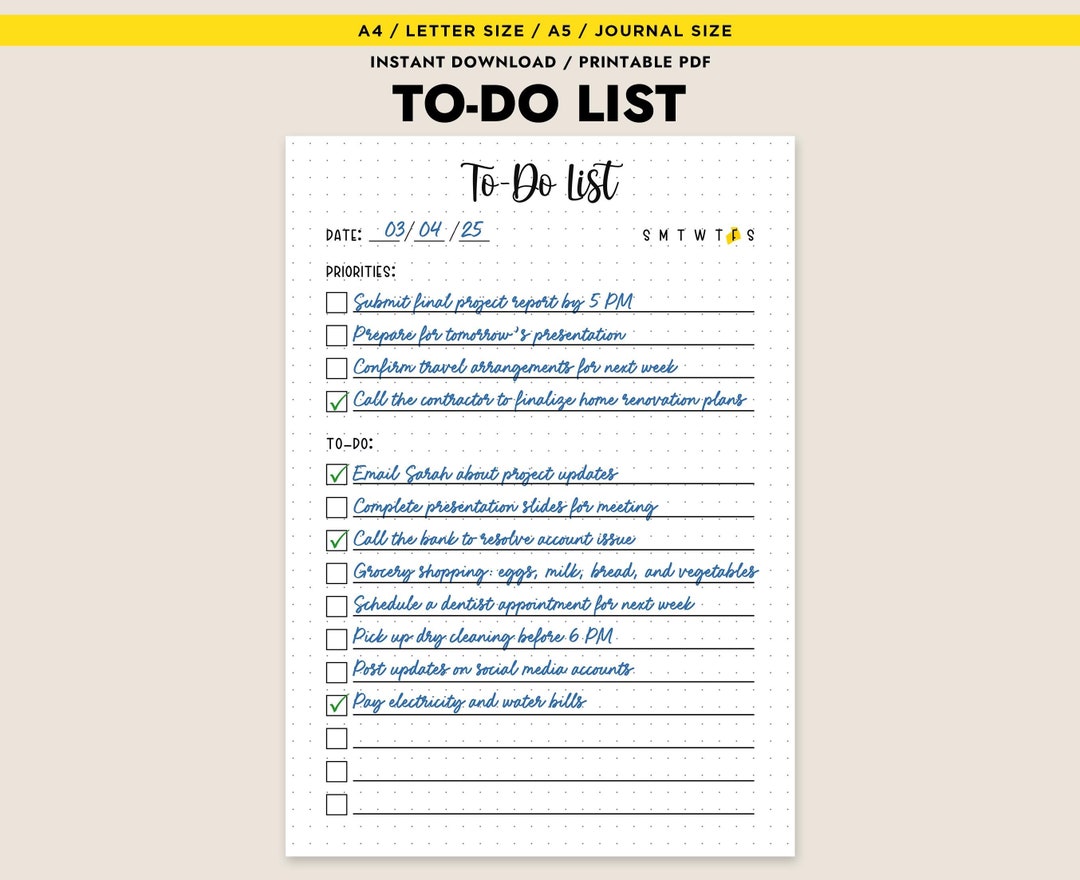 Simple to Do List Printable Journal Simple Tasks List Task Organizer ...