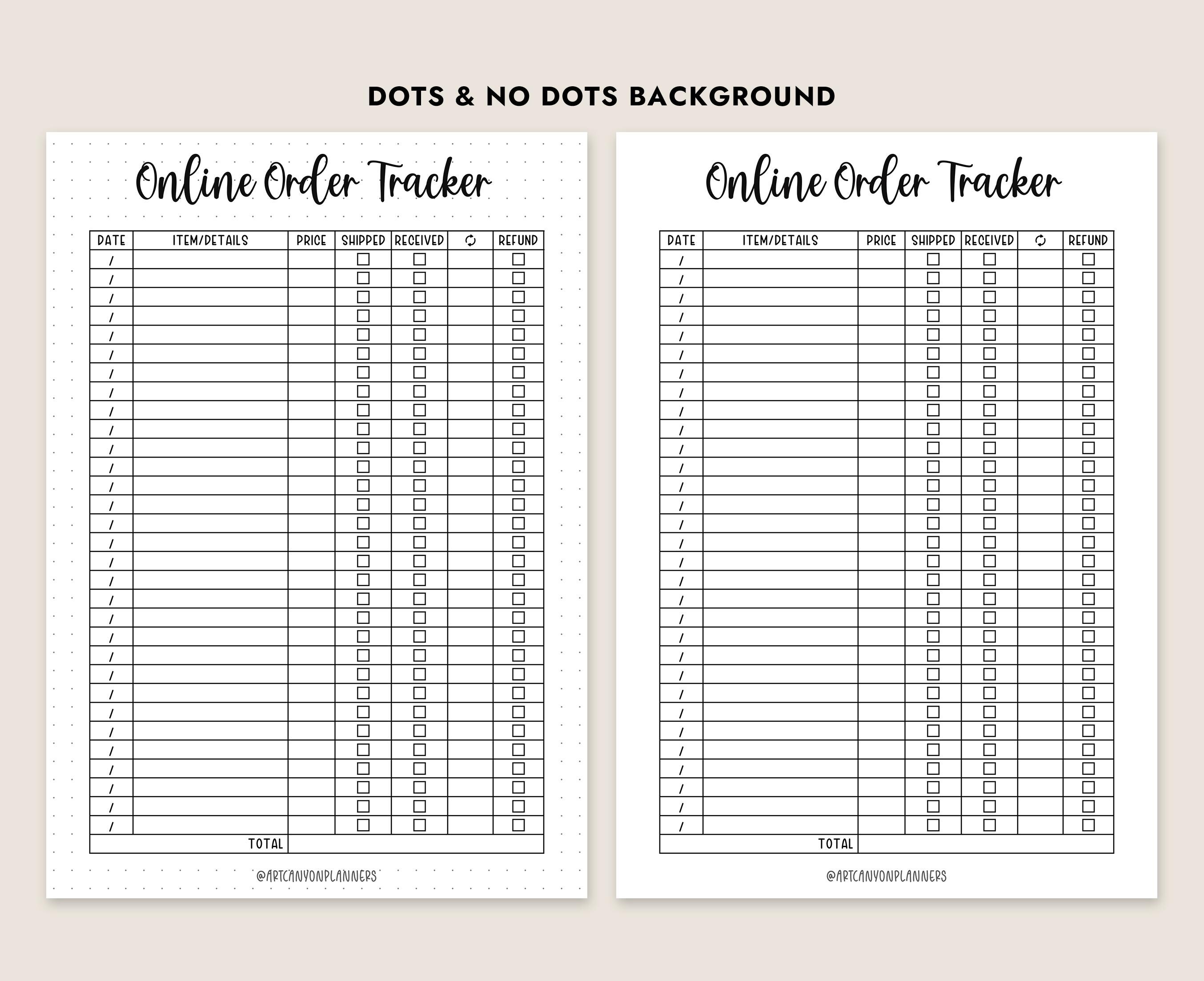 Printable Online Order Tracker A4 Letter A5 Shopping Log Package ...