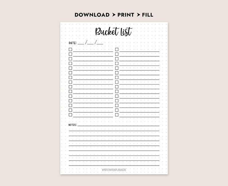 Bucket List Template Printable A4 A5 Letter Journal Size Instant ...