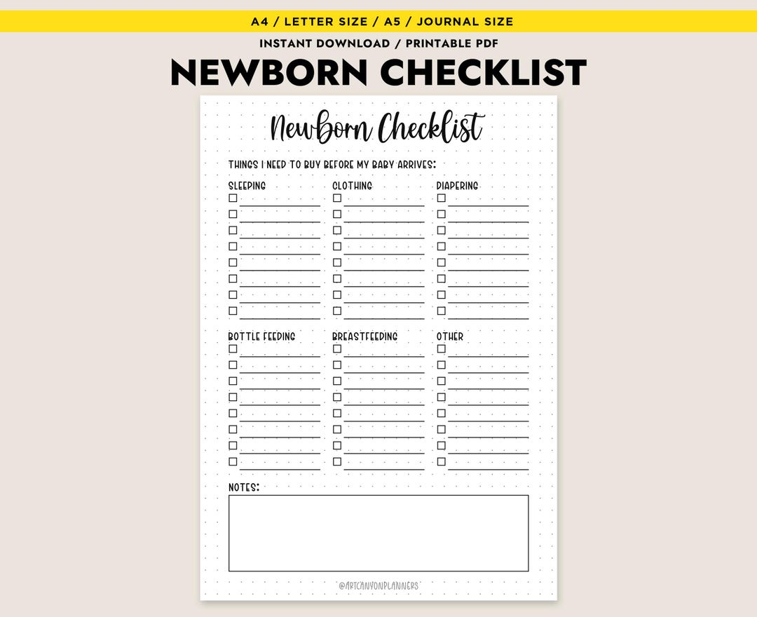 Printable Newborn Checklist PDF Baby Registry List Pregnancy Planner ...