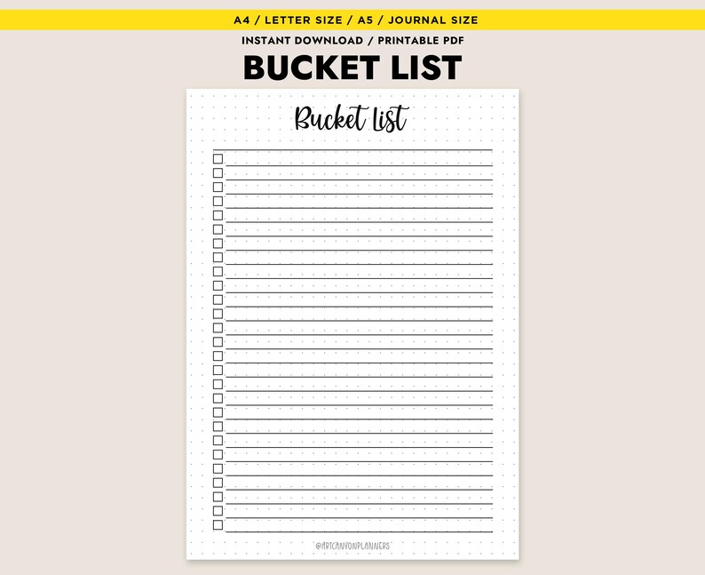 Printable Bucket List Template A4 Letter A5 Journal Size Instant ...