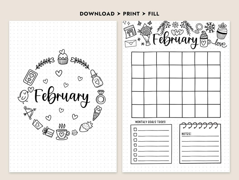 February Title Page Printable February Calendar Planner Cover Page ...