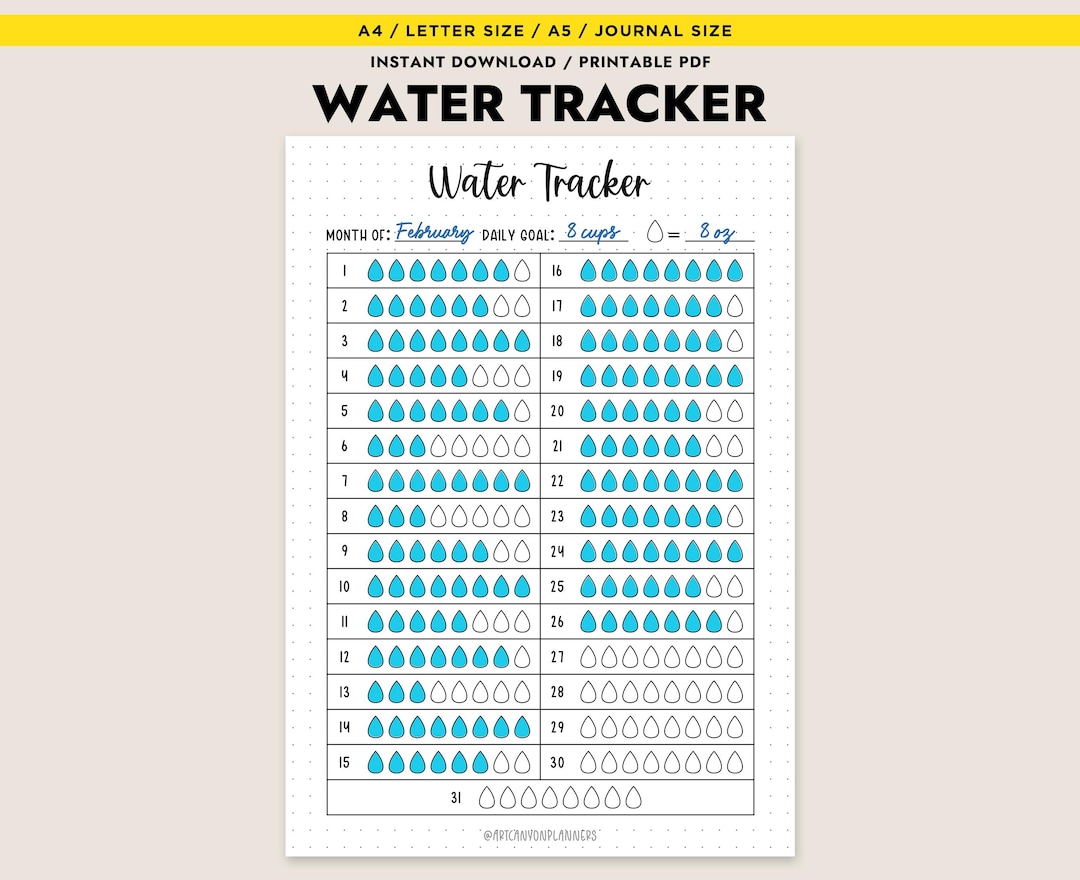 Monthly Printable Water Tracker PDF Printable Workout Exercises Digital ...