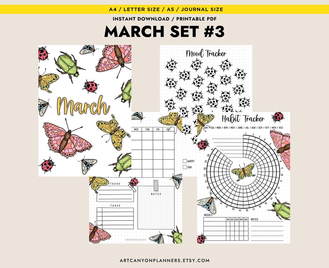 March Title Page Calendar Cover Page Printable Inserts Journal Bundle ...