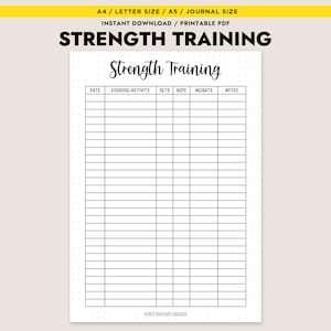 Strength Training Log Printable Workout Tracker Gym Planner ...