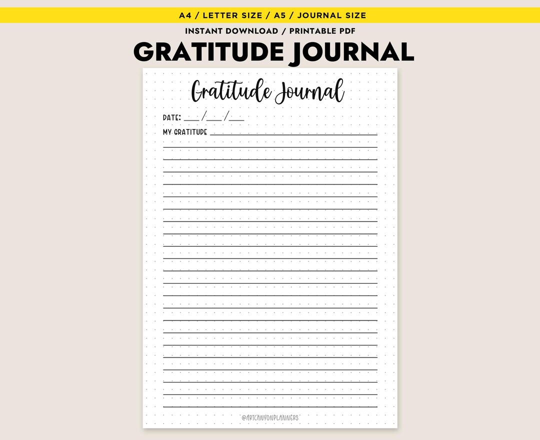 Gratitude Journal Printable Daily Log Self Care Page Mental Health ...