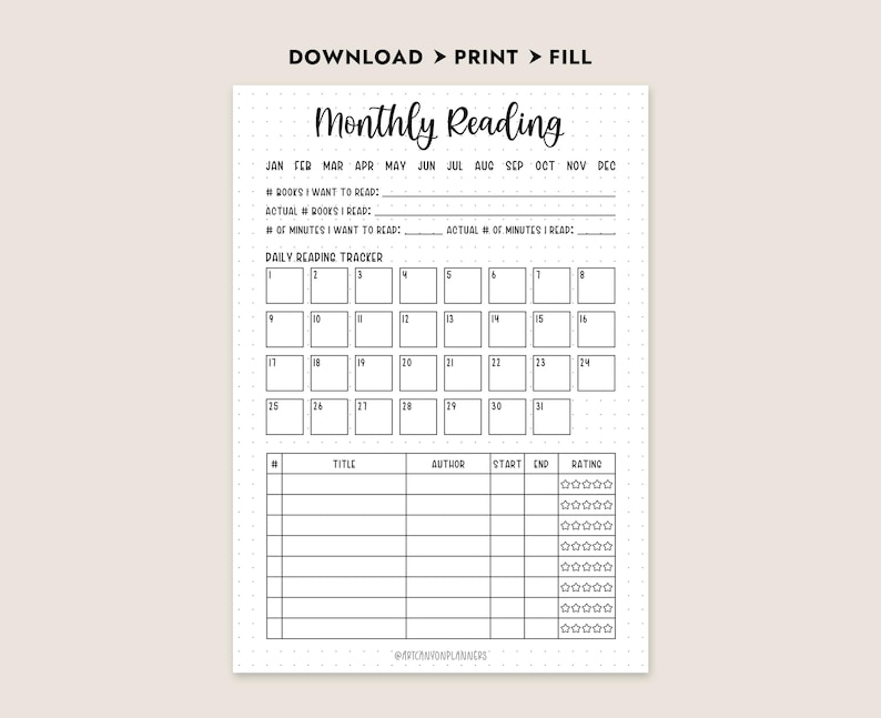 Monthly Reading Log Printable PDF Book Tracker Journal Insert A4 Letter ...