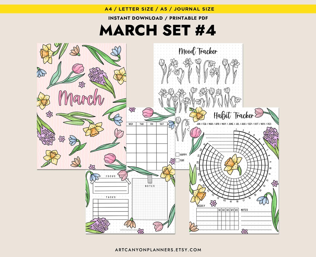 March Title Page Calendar Cover Page Printable Inserts Journal Bundle ...
