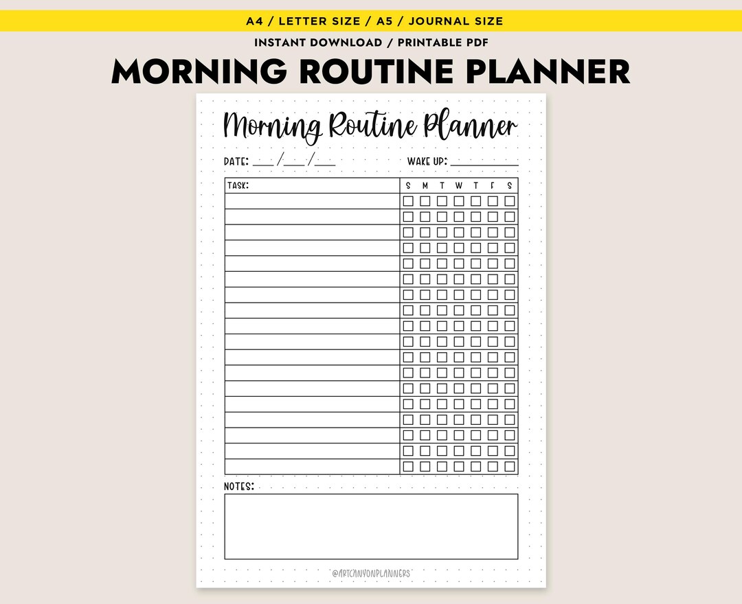 Morning Routine Planner Printable Checklist Daily Task Tracker PDF A4 ...