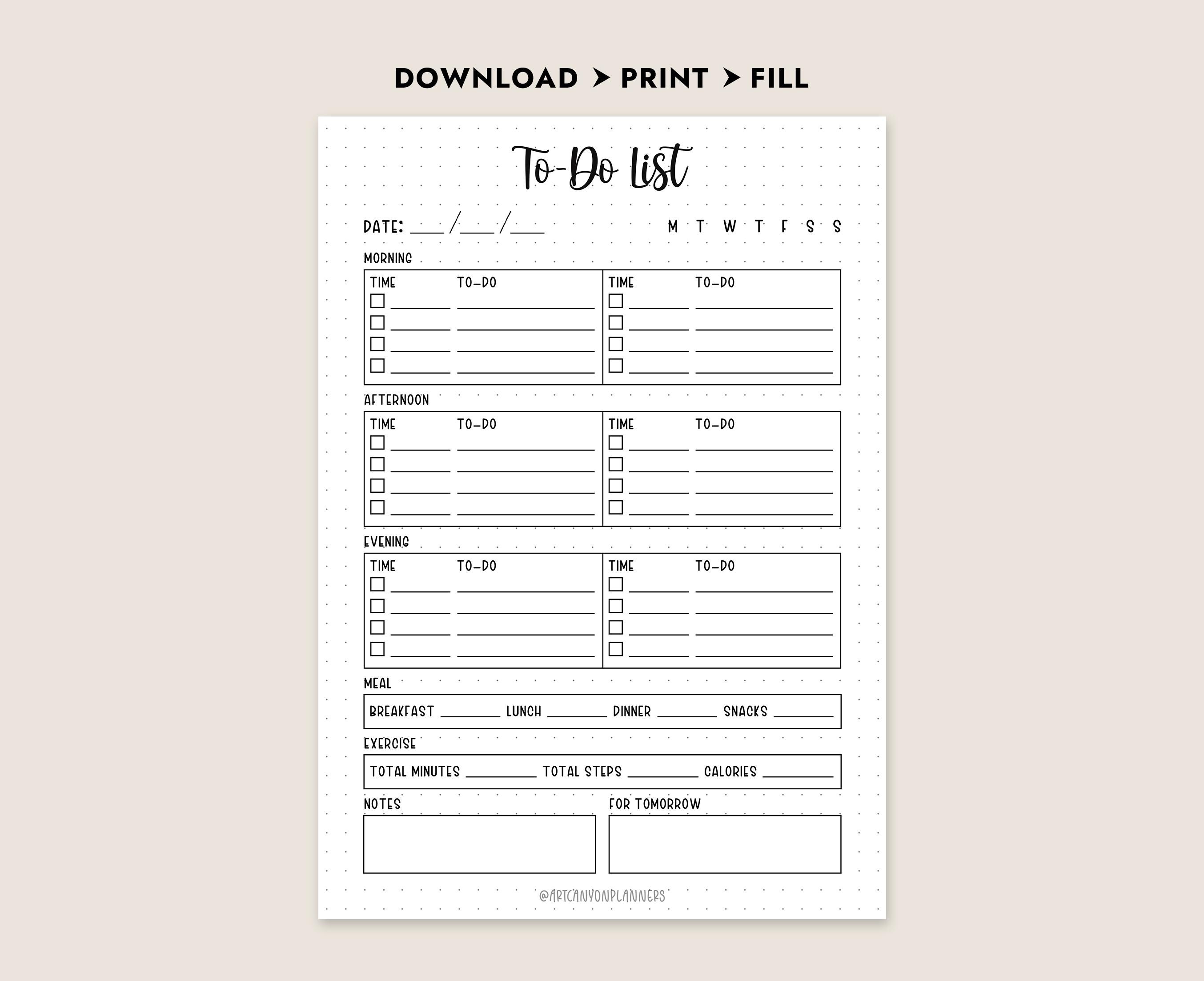 Daily to Do List Planner Printable A4 A5 Letter Journal PDF Instant ...