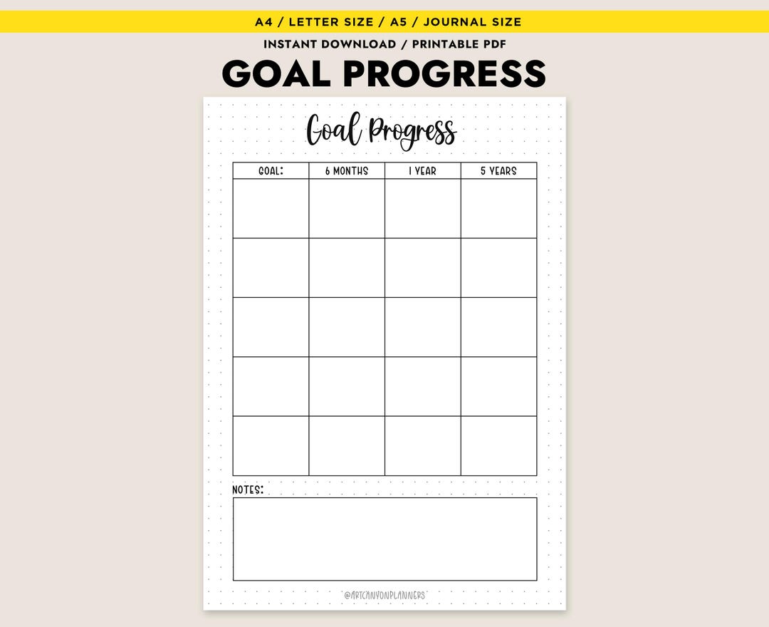Printable Goal Progress Tracker Long Term Goal Planner Insert 5 Year ...