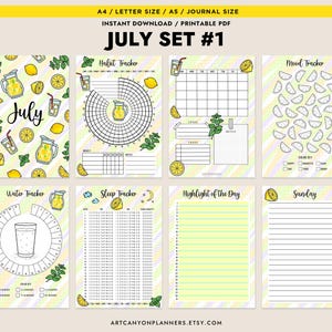July Title Page Calendar Cover Page Printable Inserts Bullet Journal ...