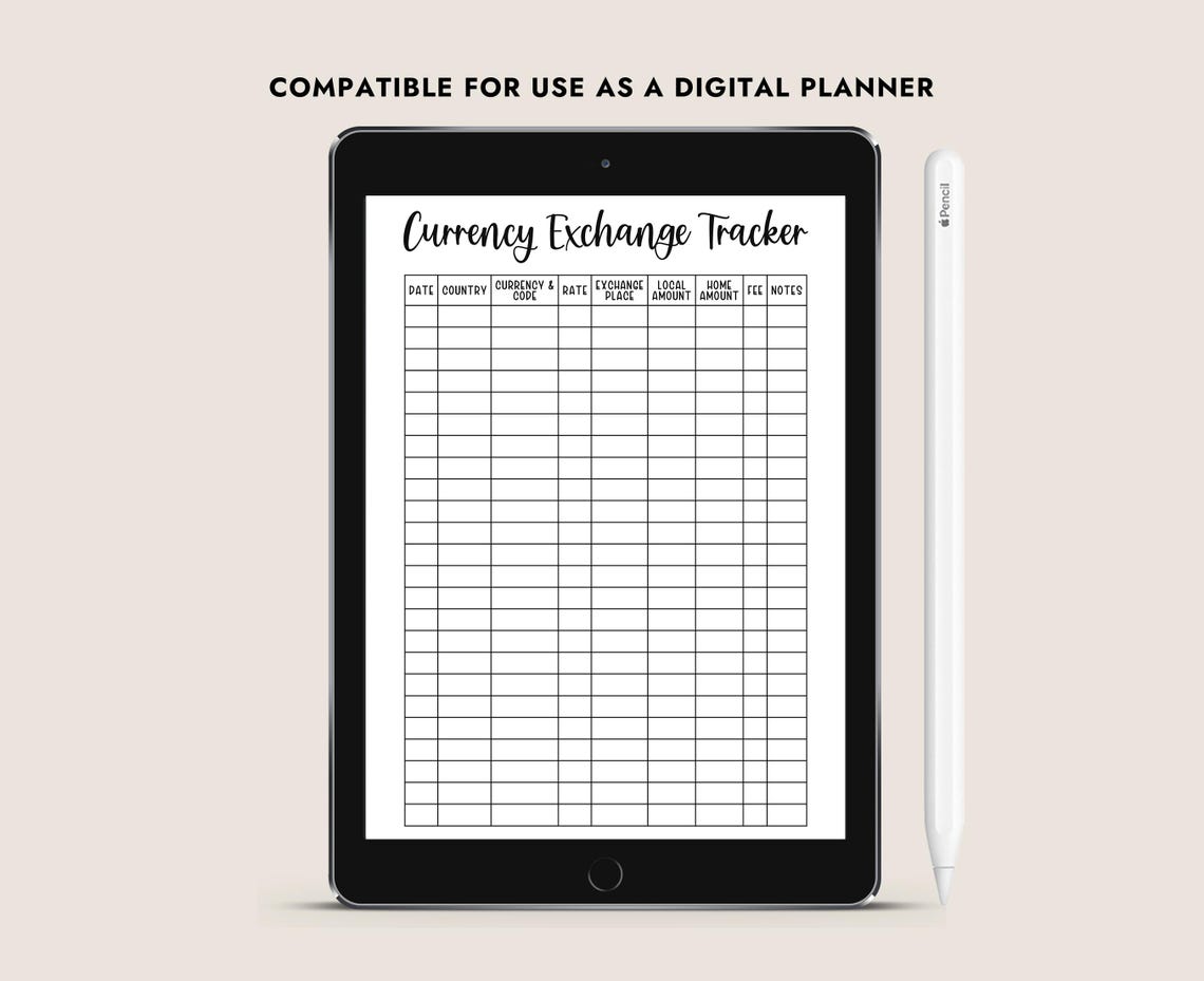 Printable Currency Exchange Tracker Travel Finance Log Money Exchange ...