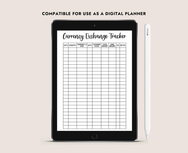 Printable Currency Exchange Tracker Travel Finance Log Money Exchange ...