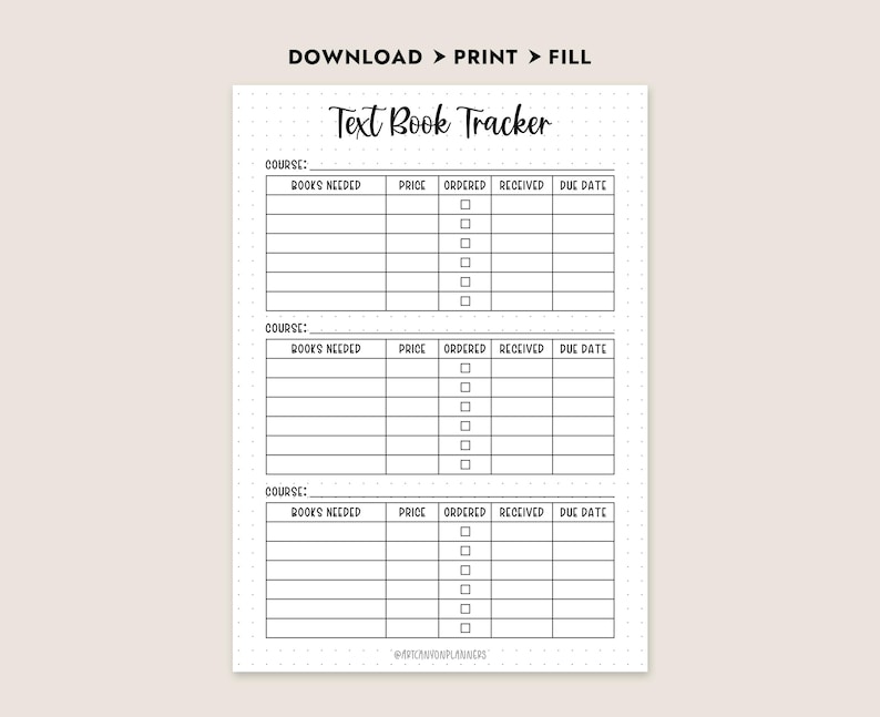 Textbook Tracker Printable Digital Download Student Planner College ...