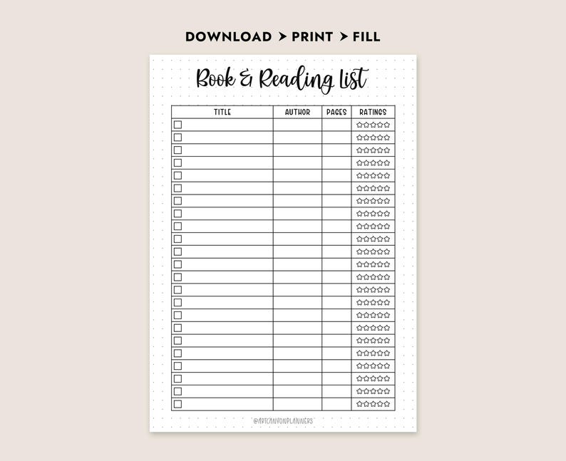 Book Reading List Printable PDF Reading Log Tracker A4 A5 Letter Bullet ...