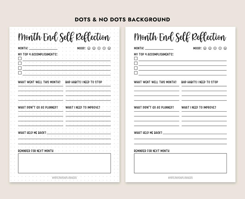 Month End Self Reflection Printable Monthly Review Journal Insert ...