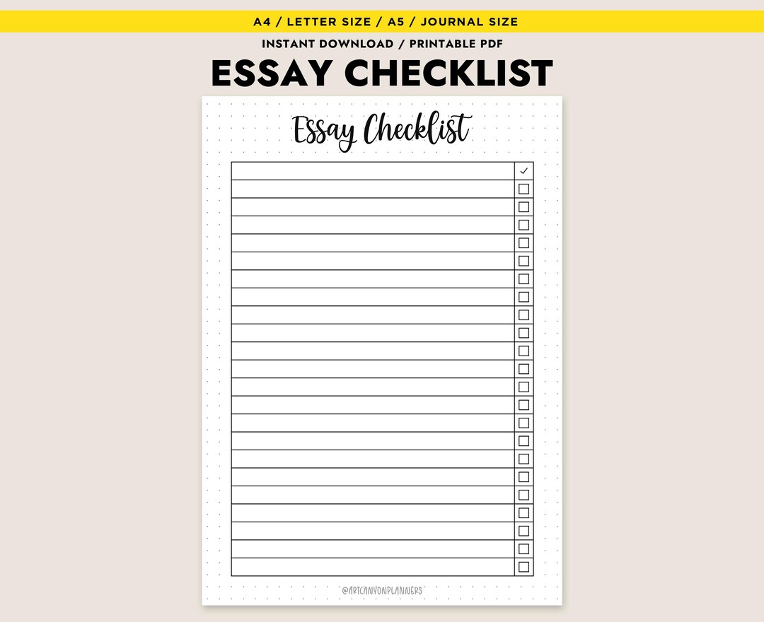 Essay Checklist Printable Essay Writing Guide Student Study Aid ...