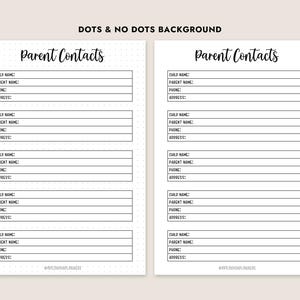 Parent Contact List Printable Teacher Student Information Sheet Daycare ...