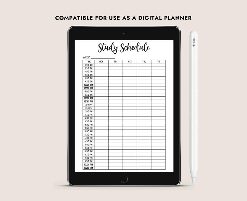Study Schedule Printable Daily Weekly Planner Template A4 A5 Letter ...