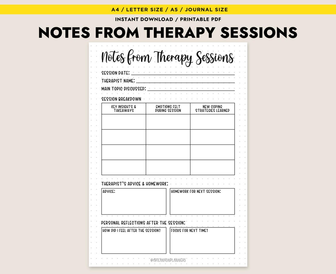 Therapy Journal Printable Notes From Therapy Sessions Mental Wellness ...