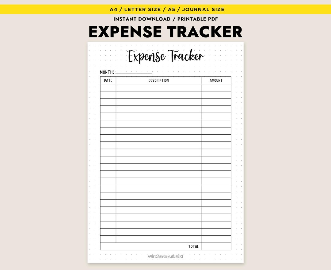 Expense Tracker Printable PDF Monthly Spending Log A4 A5 Letter Budget ...