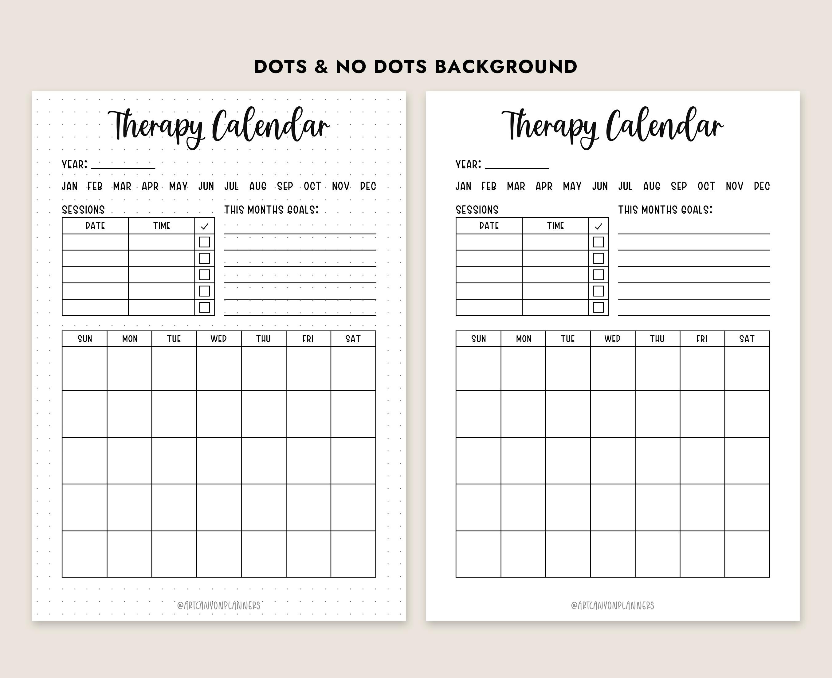 Therapy Calendar Printable Mental Health Journal Session Tracker ...