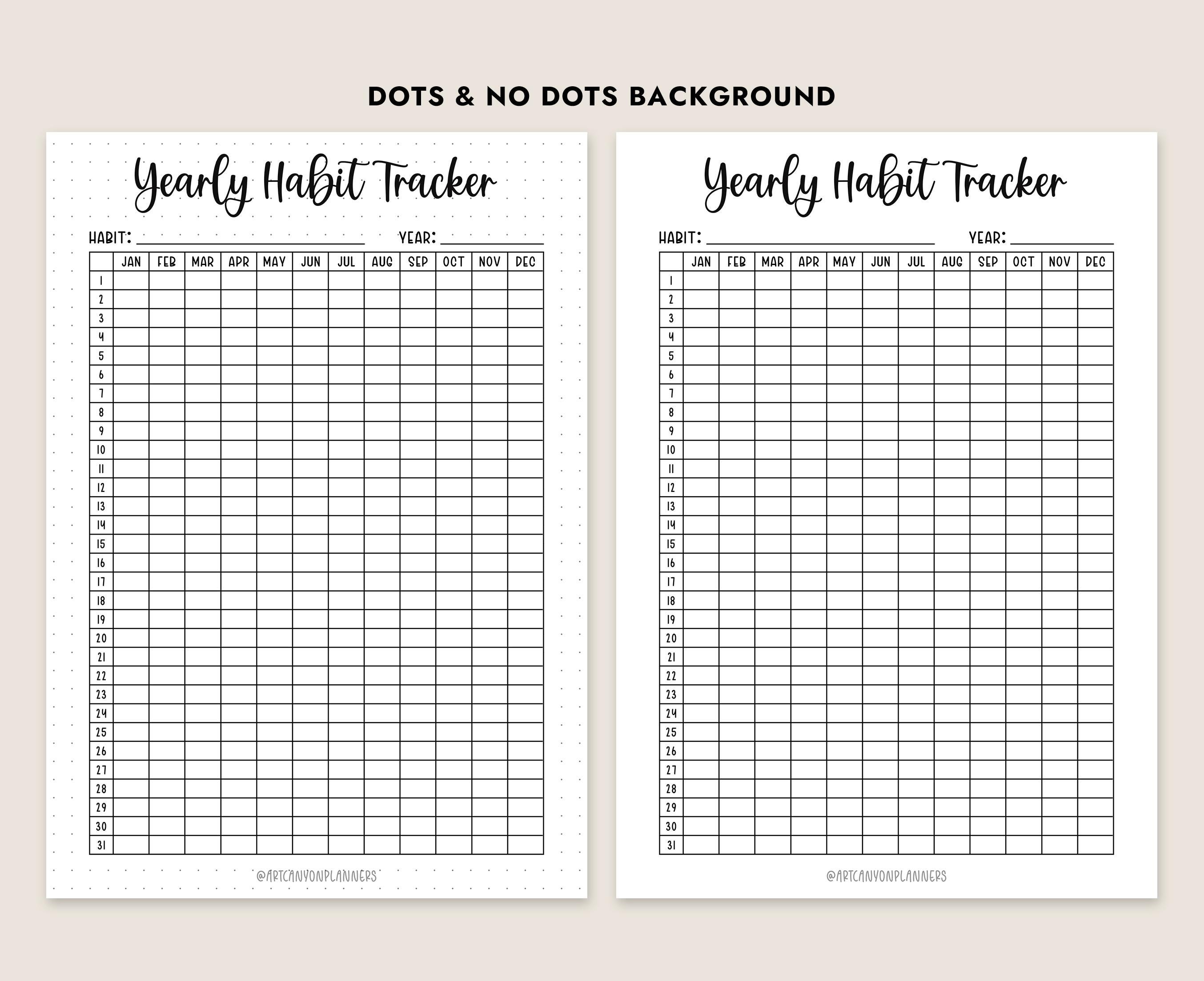 Yearly Habit Tracker Printable PDF Planner Insert A4 A5 Letter Size ...