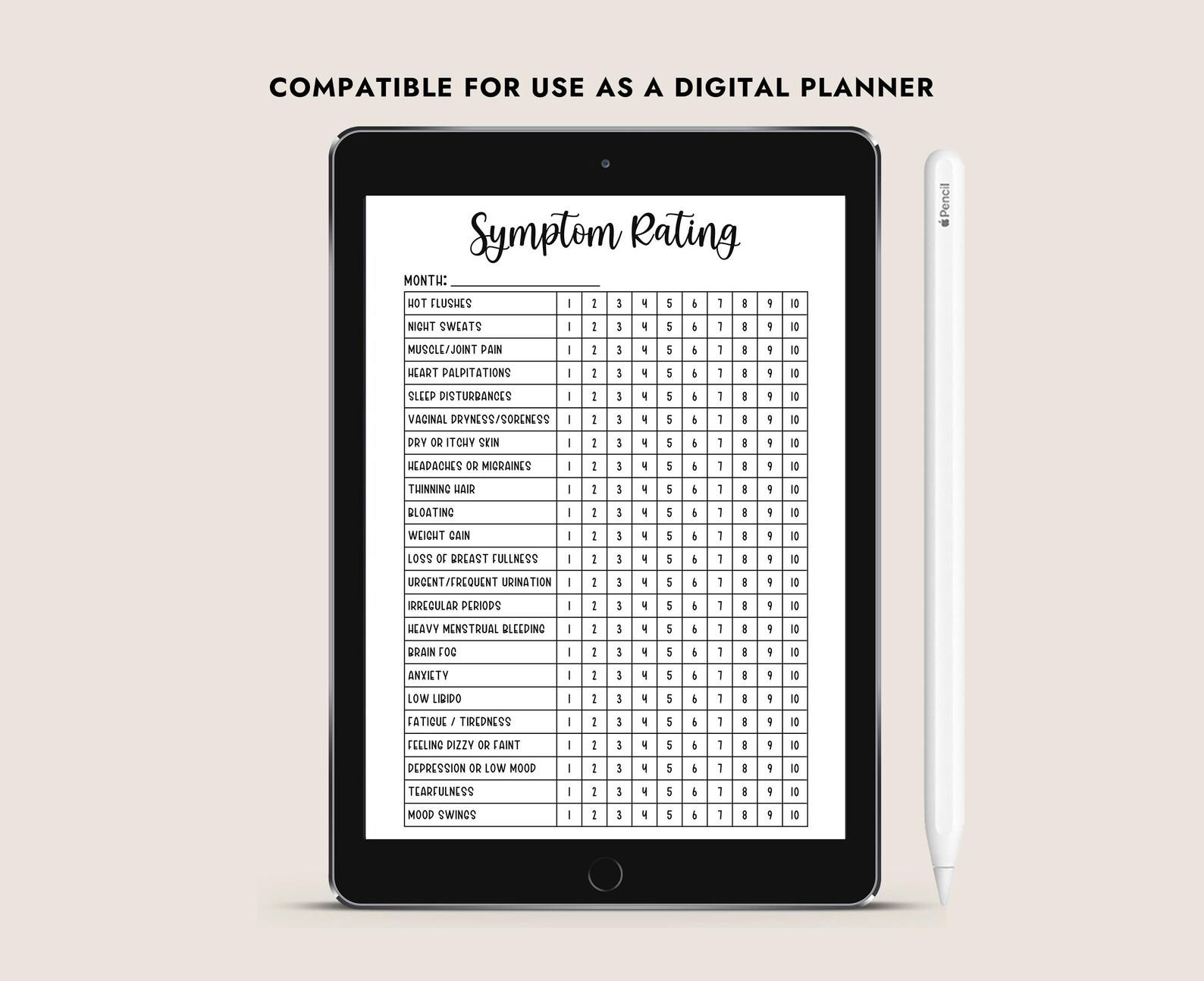 Symptom Rating Tracker Printable Daily Health Log Menopause ...