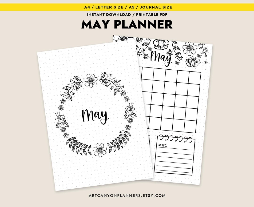 May Title Page Printable February Calendar Planner Cover Page Journal ...
