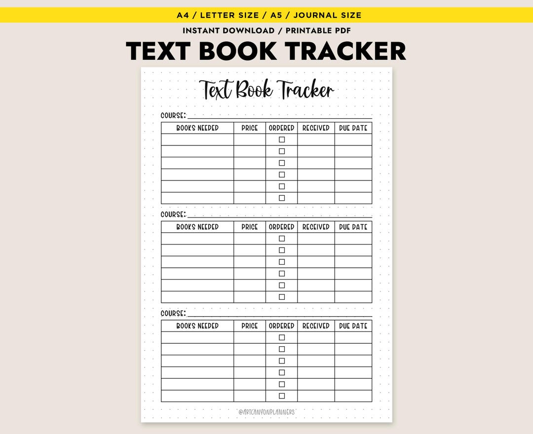 Textbook Tracker Printable Digital Download Student Planner College ...