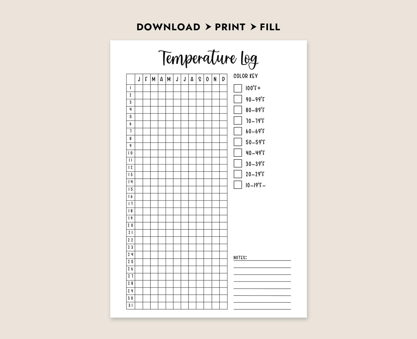 Temperature Log Monthly Printable Journal Page Weather Tracker - Etsy