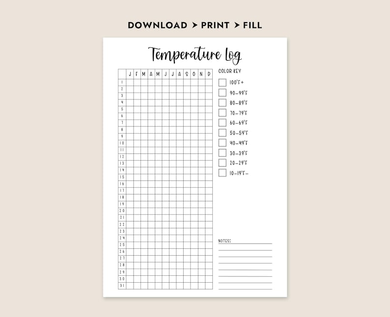 Temperature Log Monthly Printable Journal Page Weather Tracker - Etsy