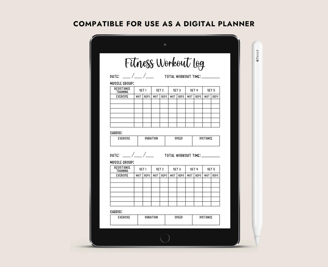 Fitness Workout Log Printable Resistance Cardio Tracker A4 A5 Letter ...