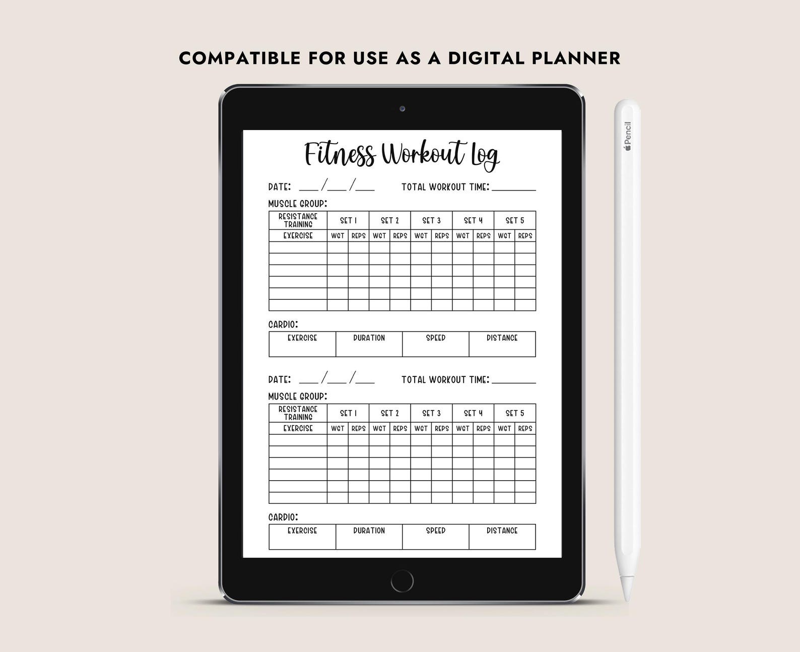 Fitness Workout Log Printable Resistance Cardio Tracker A4 A5 Letter ...