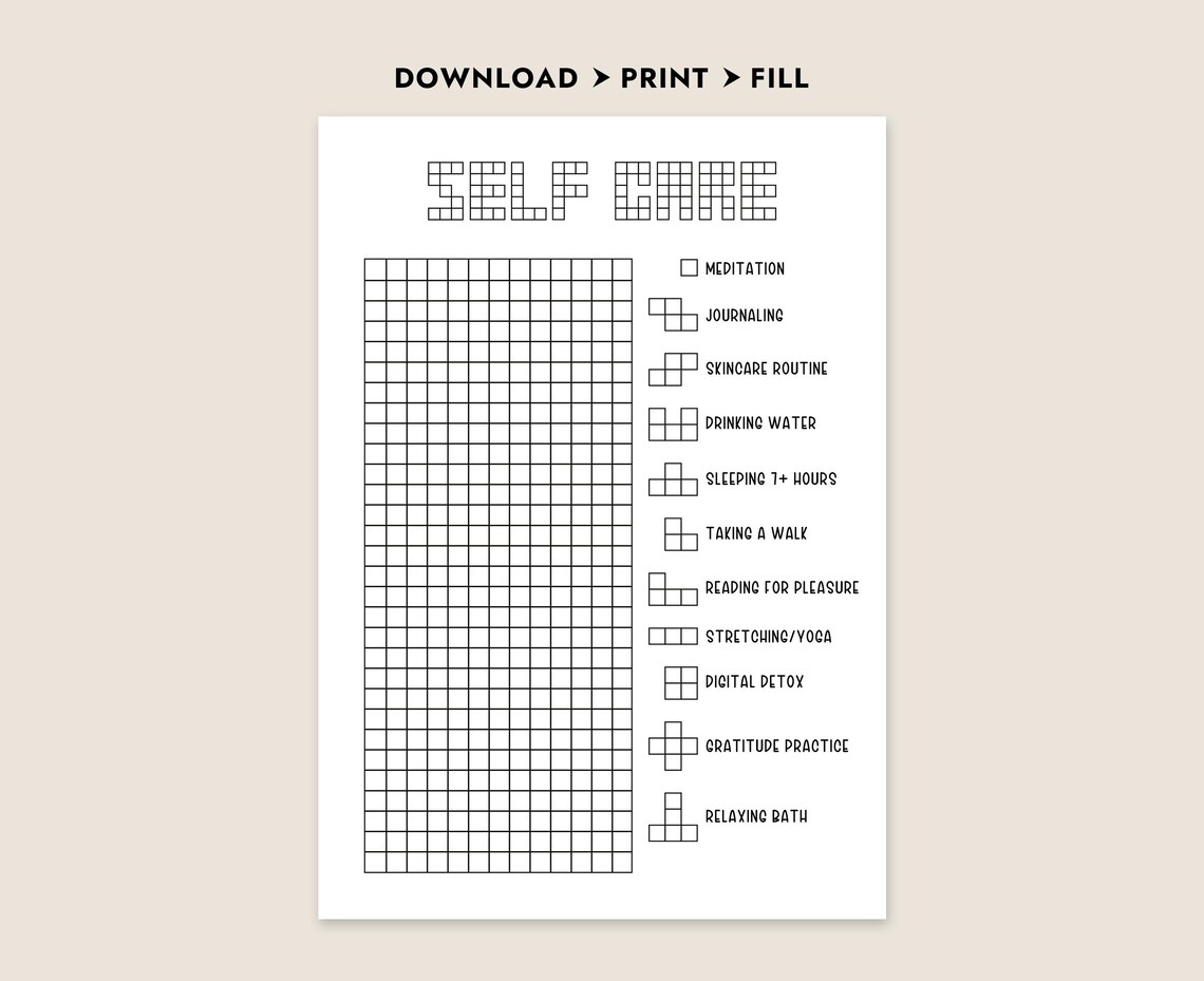 Self Care Tracker Printable Journal Page Wellness Tracker Daily ...