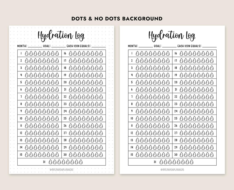Hydration Log Printable Water Tracker Monthly Wellness A4 A5 Letter PDF ...